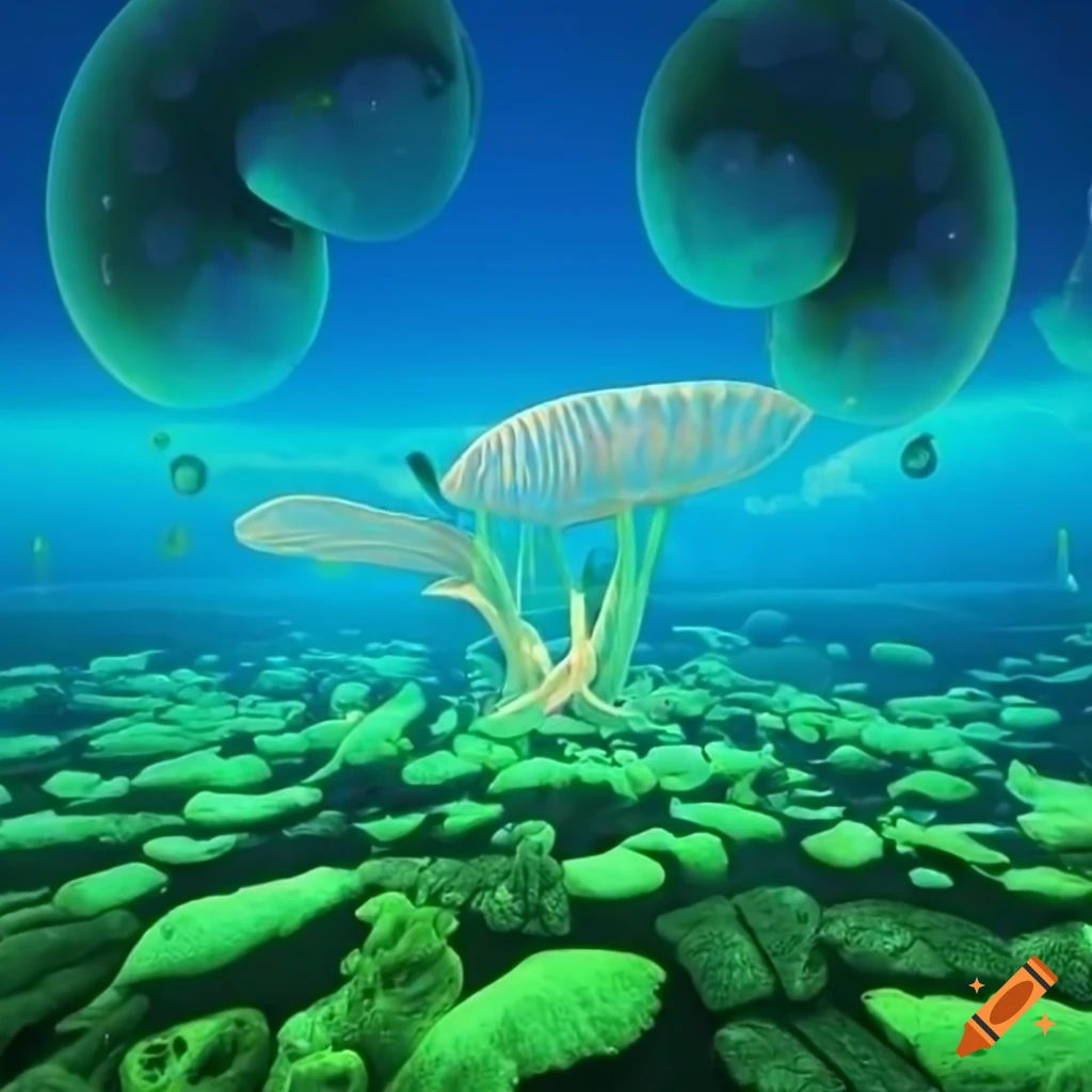 Long-legged creatures wading through the ocean at night on Craiyon