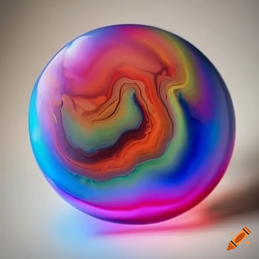 Acrylic pour of a perfectly spherical centered ball