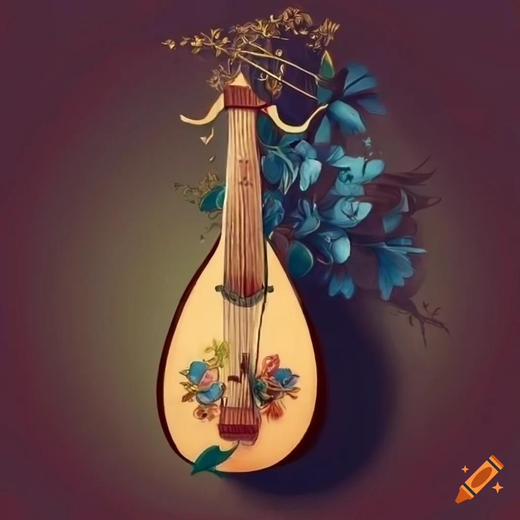 Decorative lute with vines and flowers
