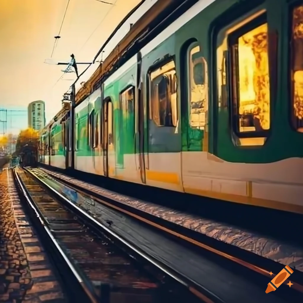 Modern metro train in an urban environment