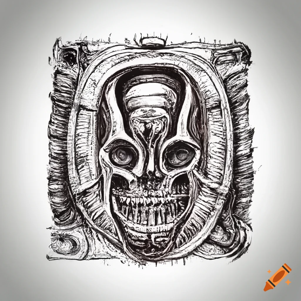 Giger-style monochrome capital a with anatomical elements on Craiyon