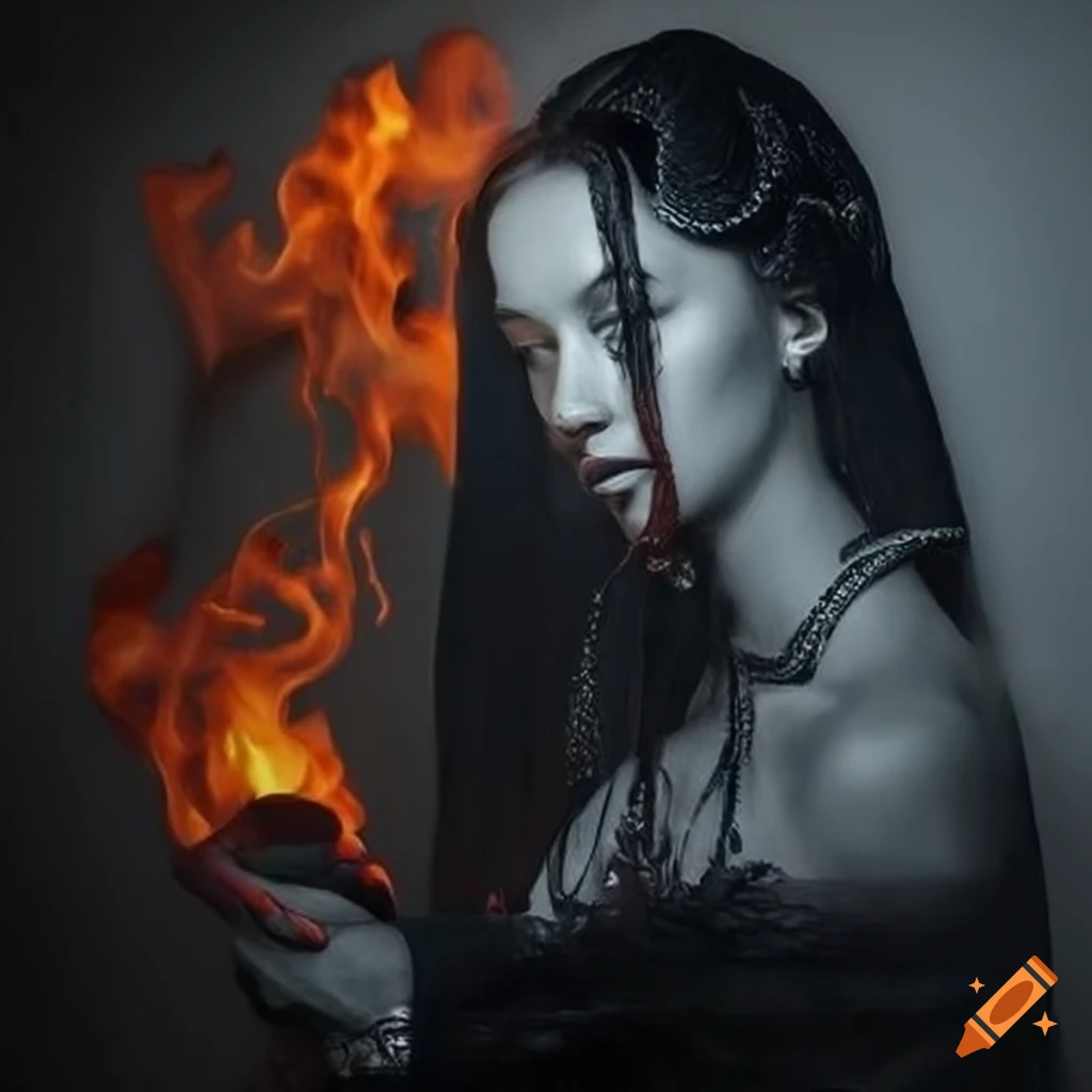 Dark and fiery artwork portraying mystical union