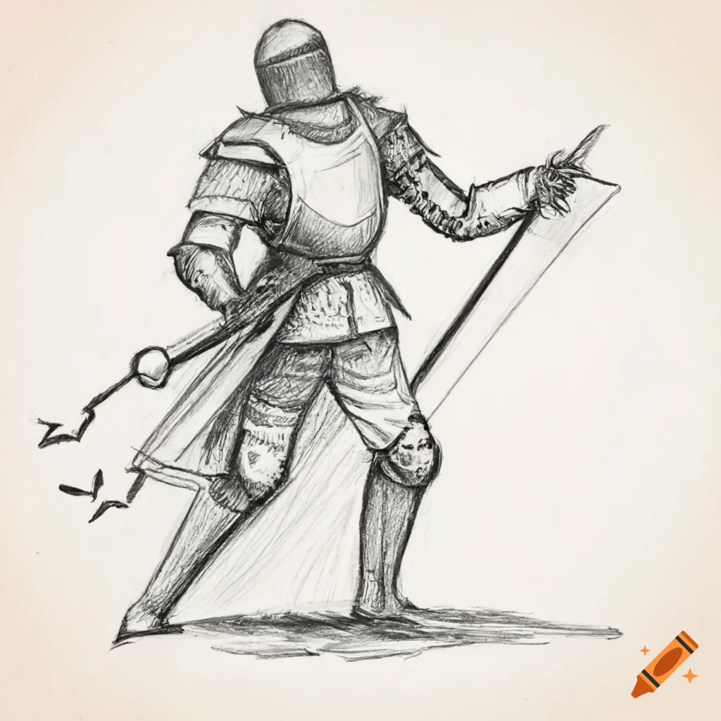Sketch of a brave knight in battle on Craiyon