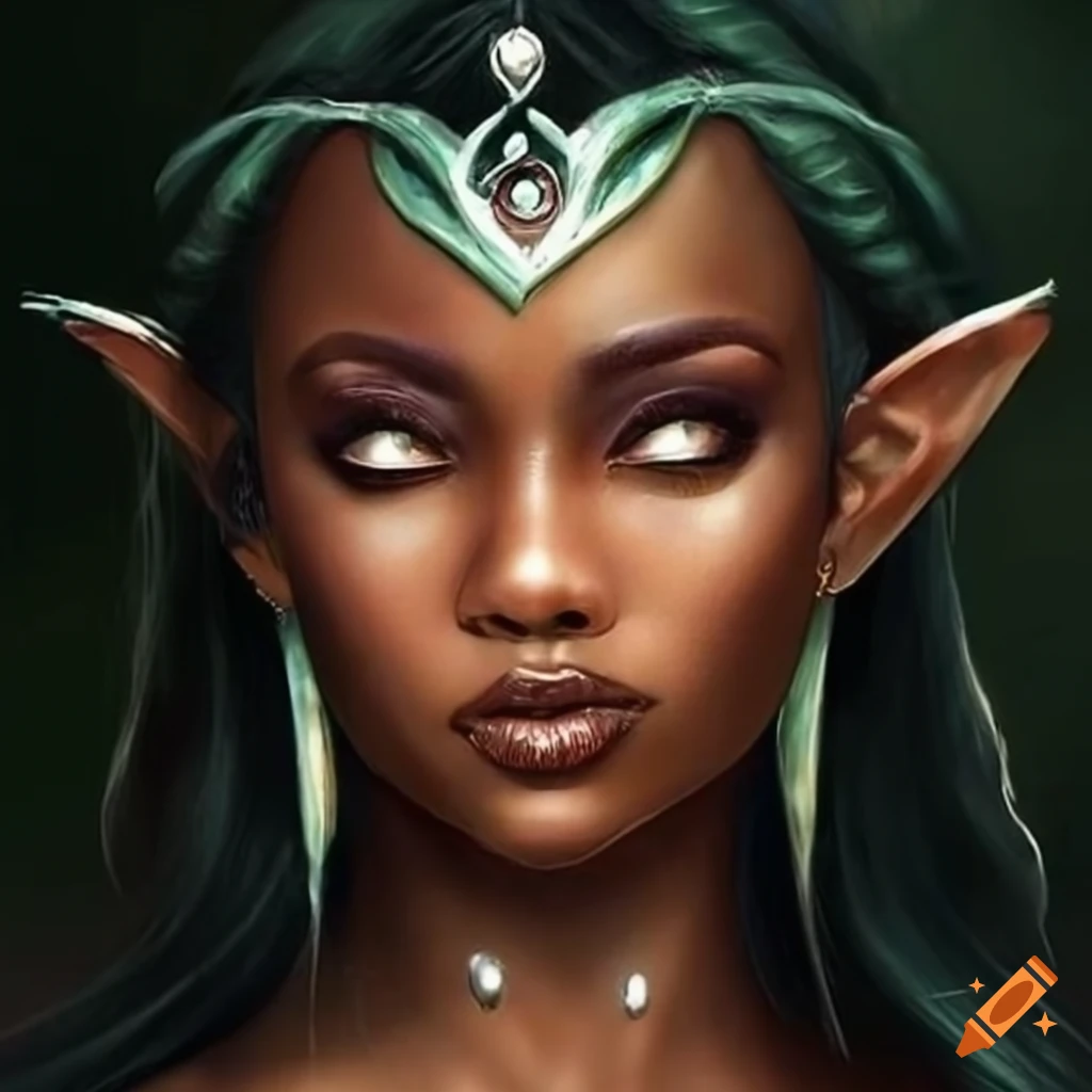 Illustration of an African American elven princess on Craiyon