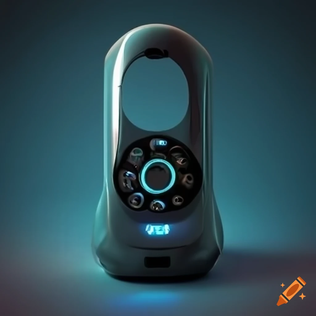 Digital art of a futuristic 3d phone projecting in a room