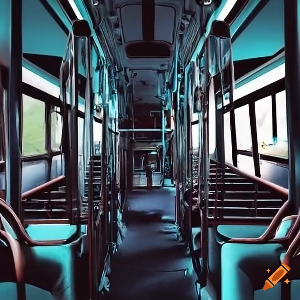 Interior of a bus with leaning bars