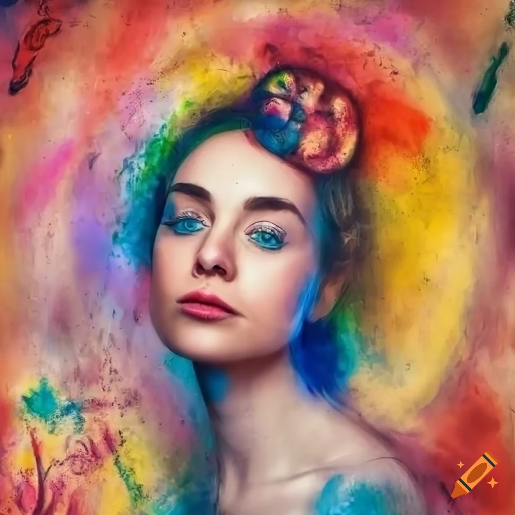 Artistic portrait of a young woman with vibrant backdrop