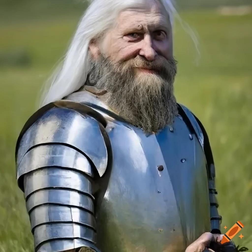 Portrait of a medieval lord in silver armor with a falcon emblem on Craiyon