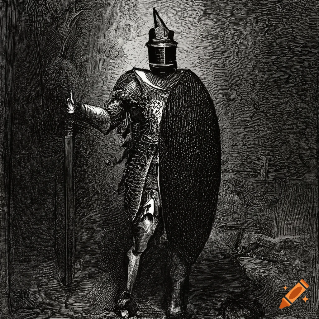 Detailed illustration of a knight with sword and shield on Craiyon