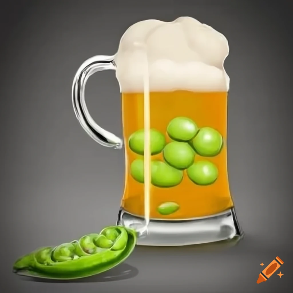 Funny illustration of a pea drinking beer on Craiyon