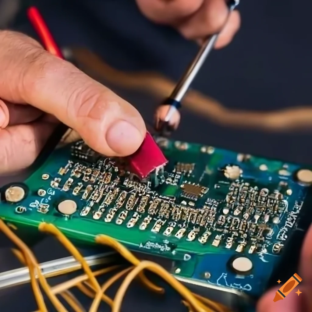 Image of a man soldering an electronic circuit board on Craiyon