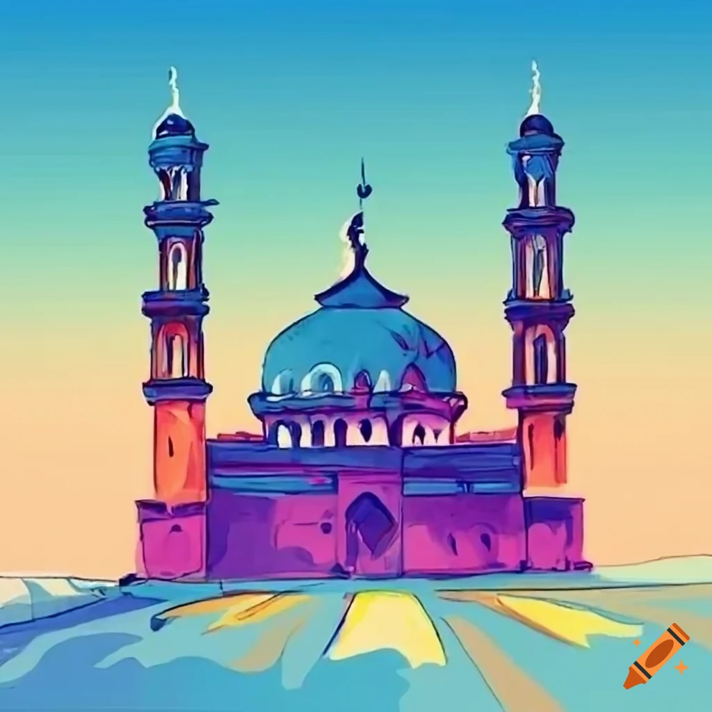 Vibrant drawing of a beautiful mosque