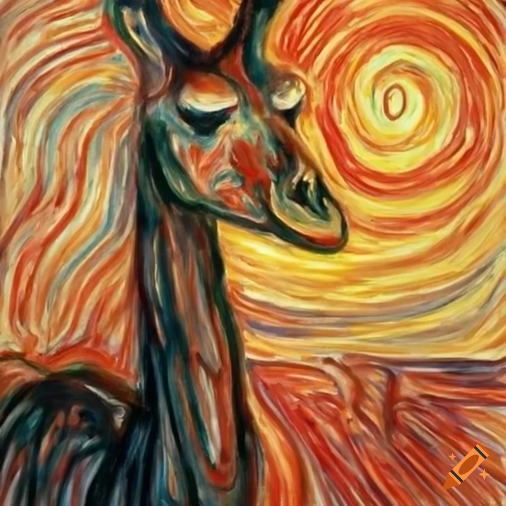 Christmas-themed artwork of a giraffe by edvard munch