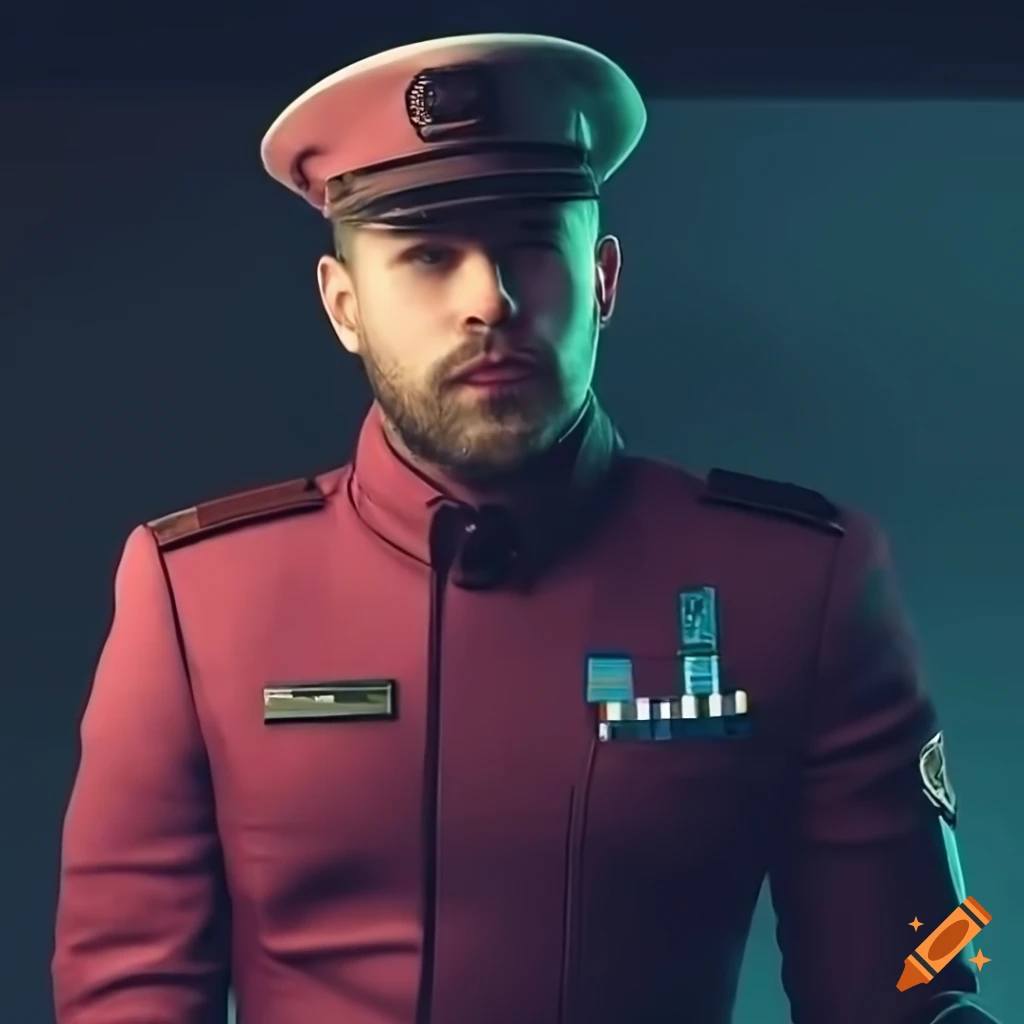 Portrait of a male soldier in futuristic military uniform on Craiyon