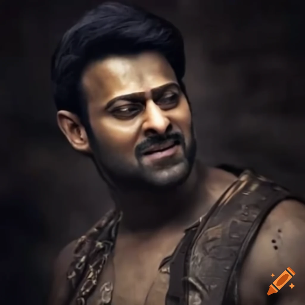 Prabhas in an intense action scene on Craiyon