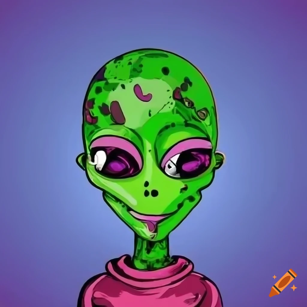 Cartoon depiction of an alien in nft style