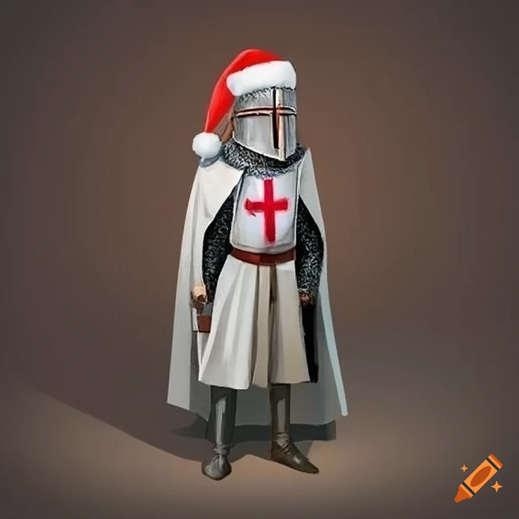 Knight templar wearing a santa hat