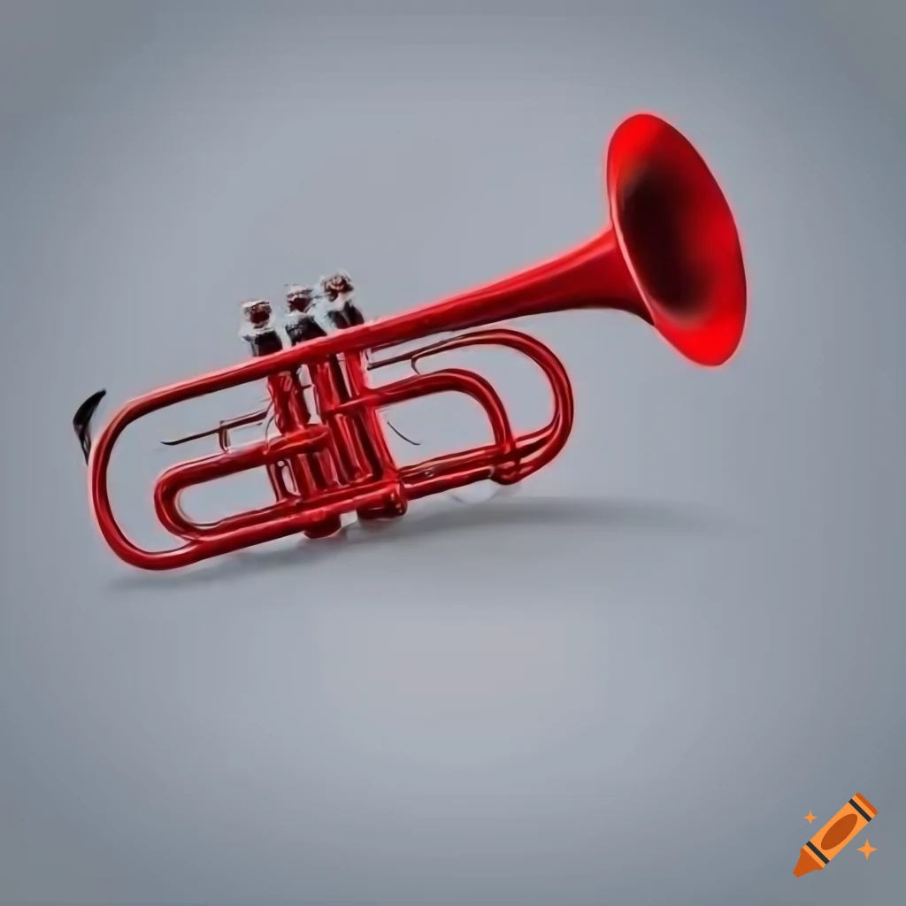 Photo-realistic red trumpet on white background