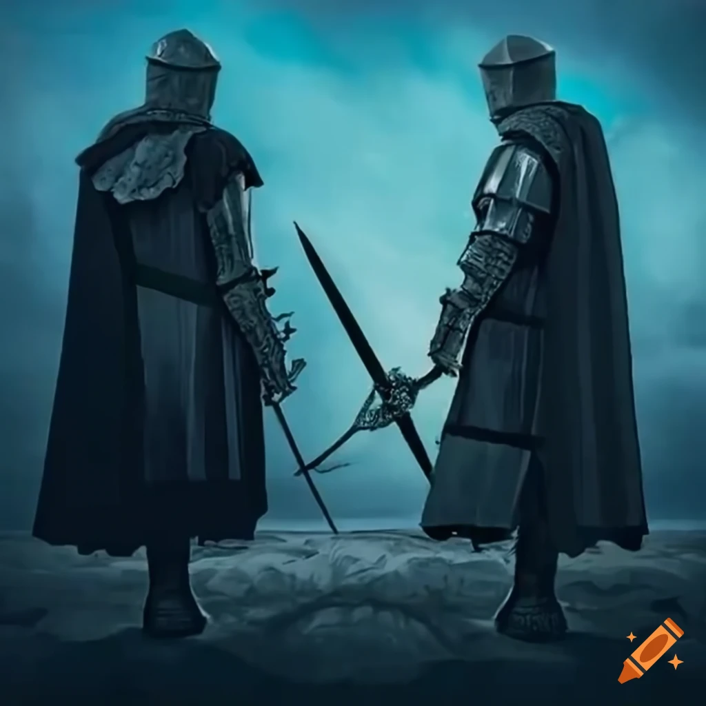 Dramatic scene of knights in a castle