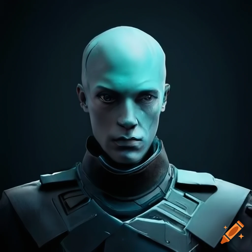 Sculpted portrait of a male soldier in futuristic military dress uniform on Craiyon
