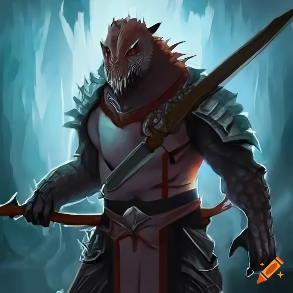 Dragonborn paladin with a glowing sword