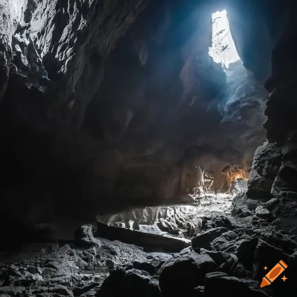 Cave with dramatic lighting