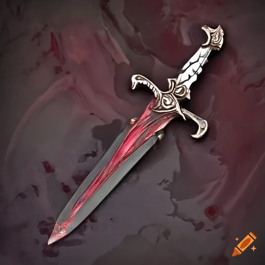 Fantasy dagger with red gemstones and marxon engraving