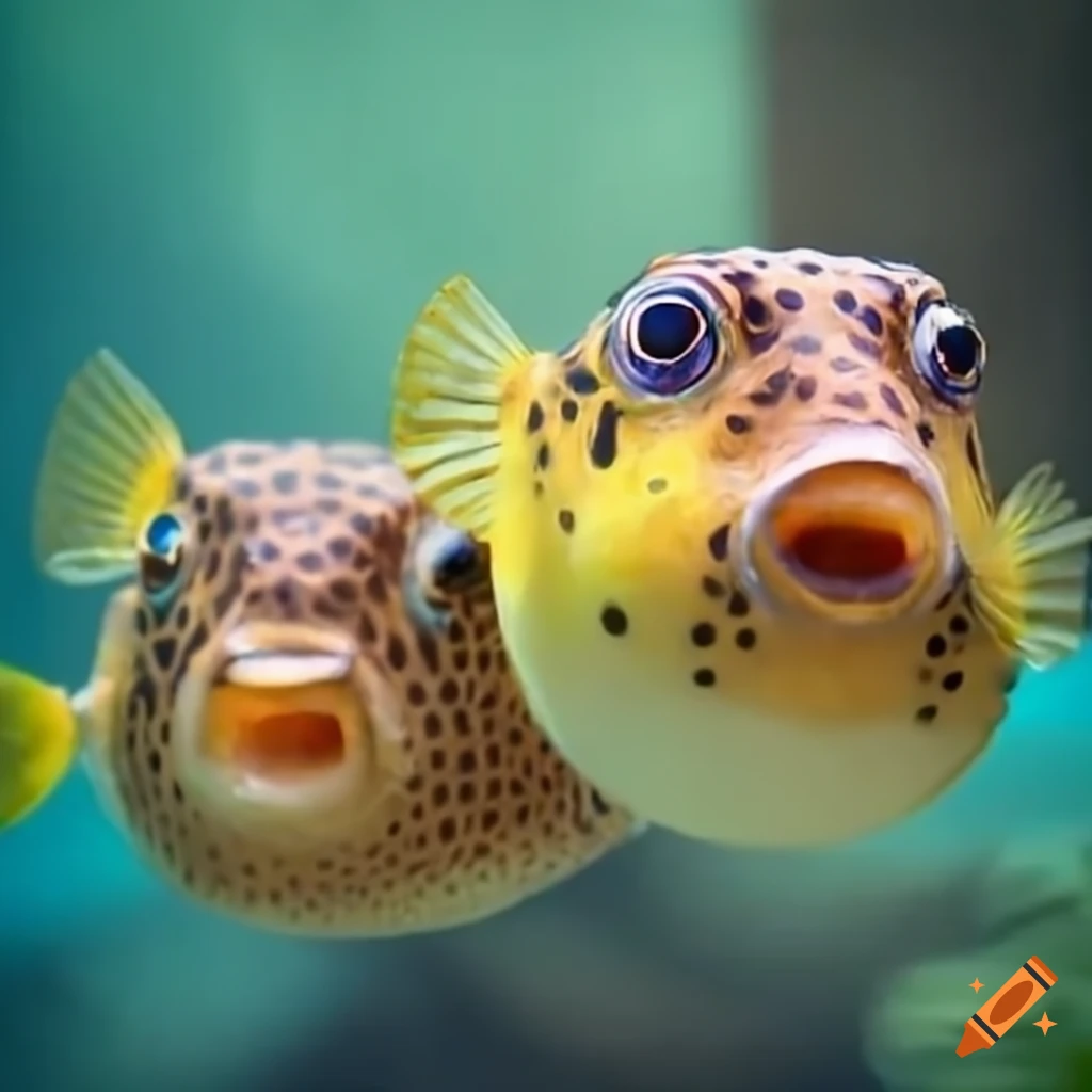 Two pufferfish having a staring contest on Craiyon