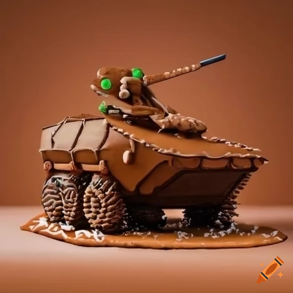 Gingerbread armoured vehicle with a small gun on the roof on Craiyon