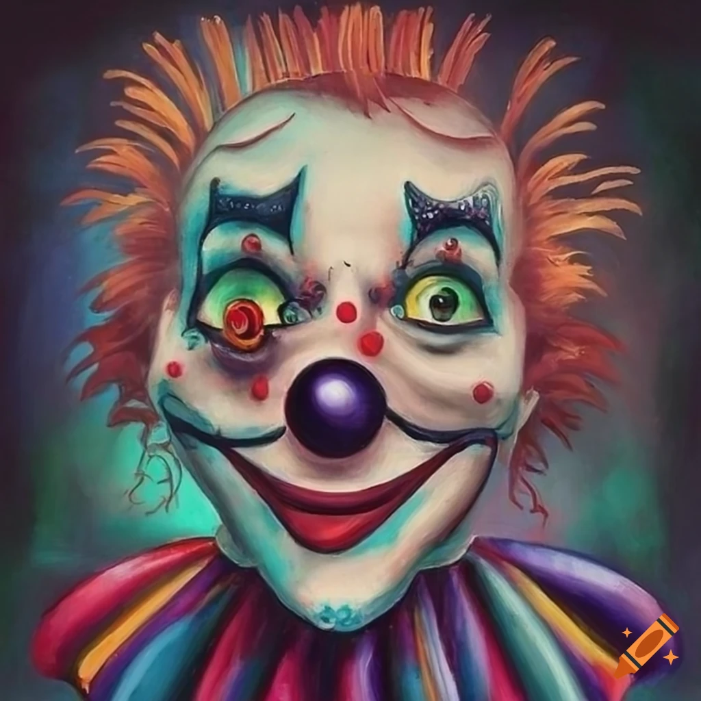 Expressionist surrealistic painting of a psycho clown in a morbid ...