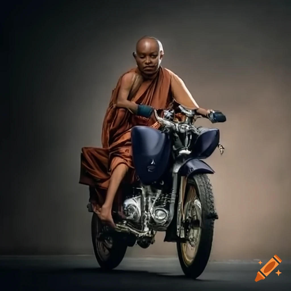 Buddhist monk on a motorcycle