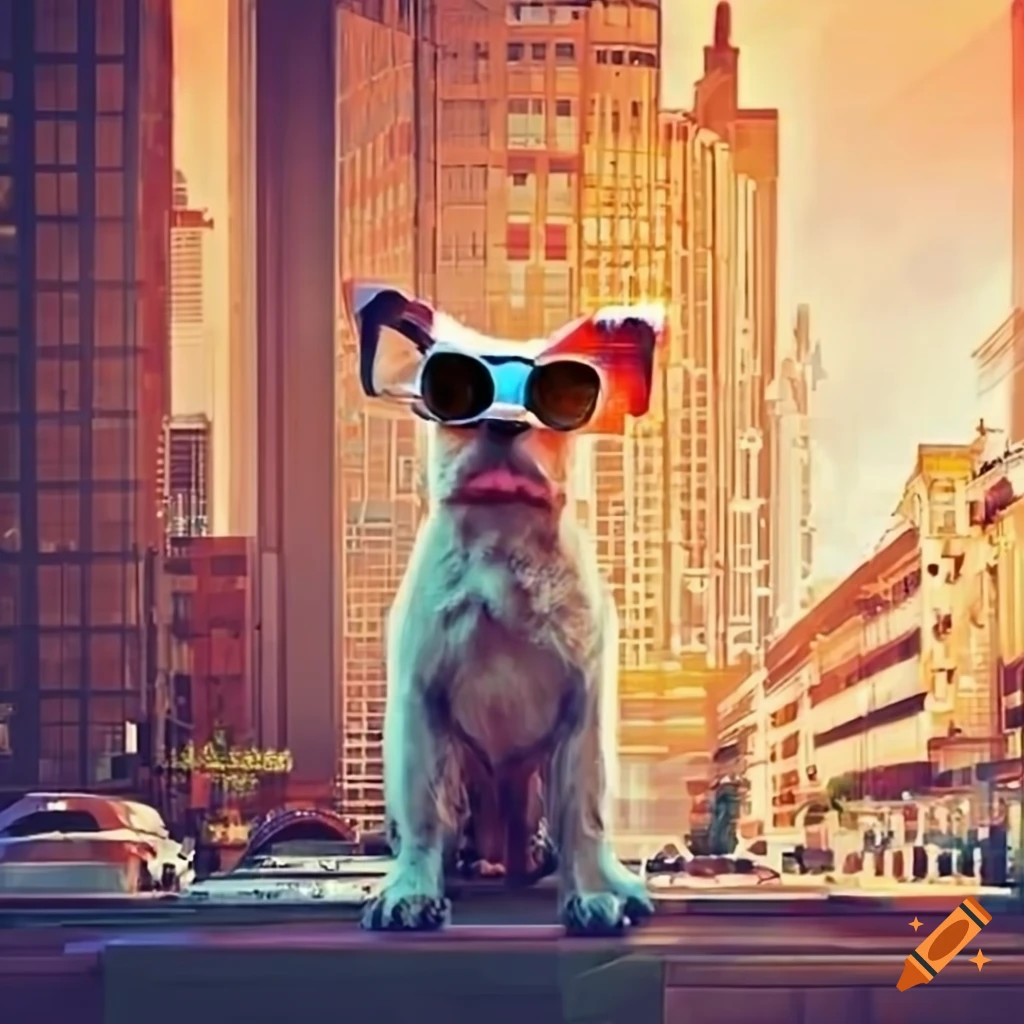 Dog in a cityscape