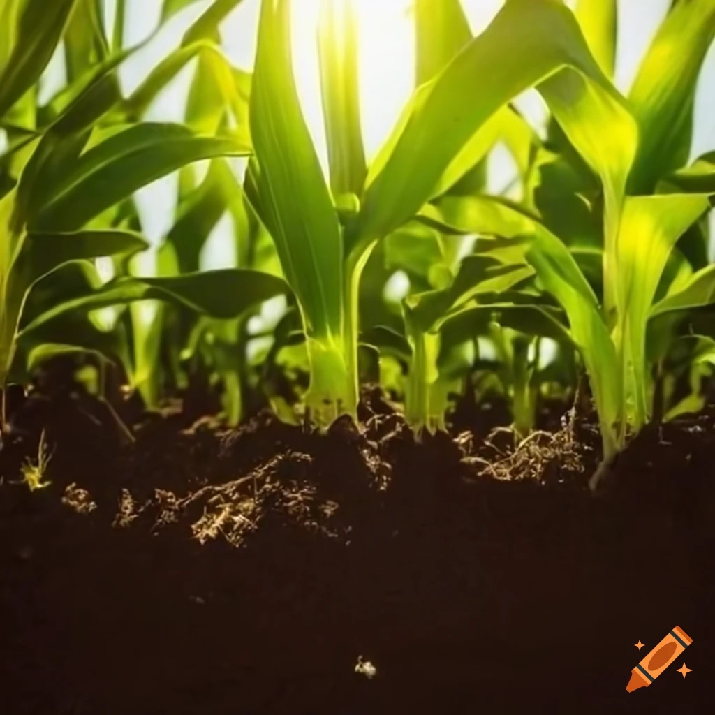 Close up of maize seedlings on fertile soil