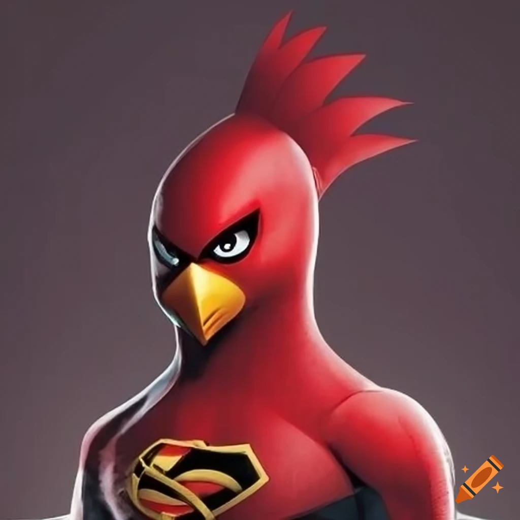 Red bird in superhero costume on Craiyon