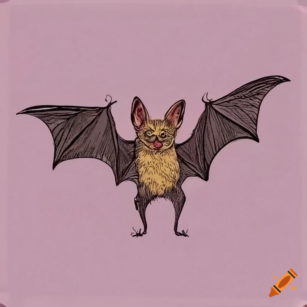 Detailed etching of a fluffy bat with a kitten face on Craiyon