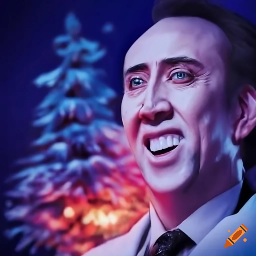 Nicolas cage joyfully crying on christmas night on Craiyon