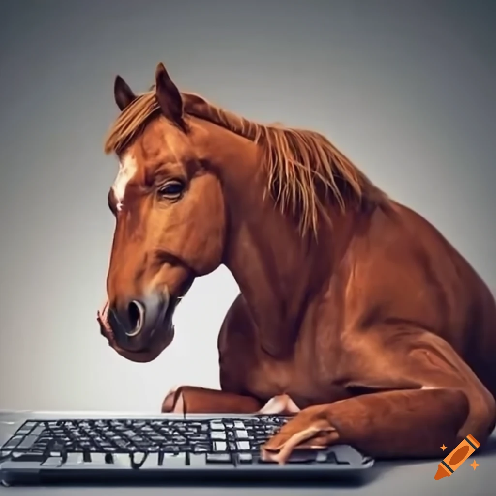 Funny image of a horse using a computer