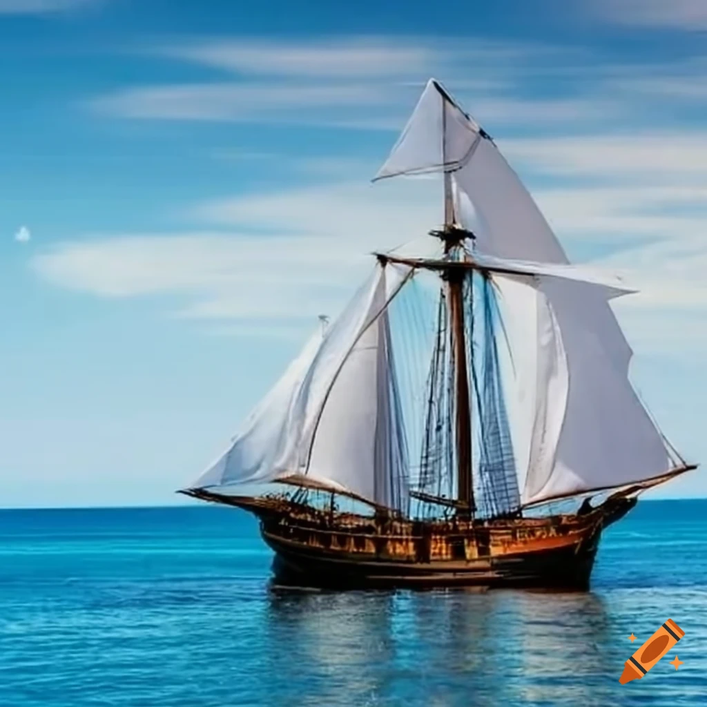 Profile view of a pirate ship on a sunny beach