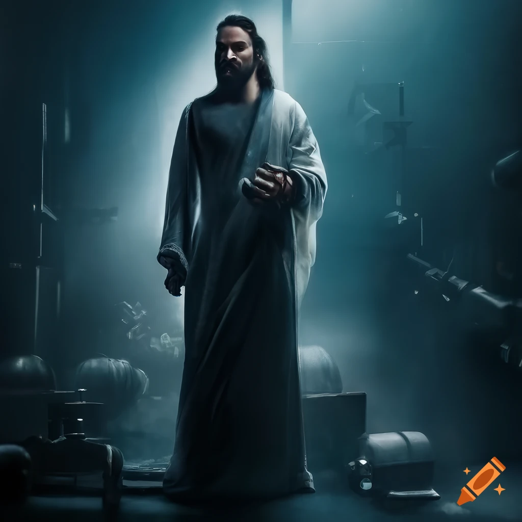 Photorealistic artwork of Jesus in a gym on Craiyon