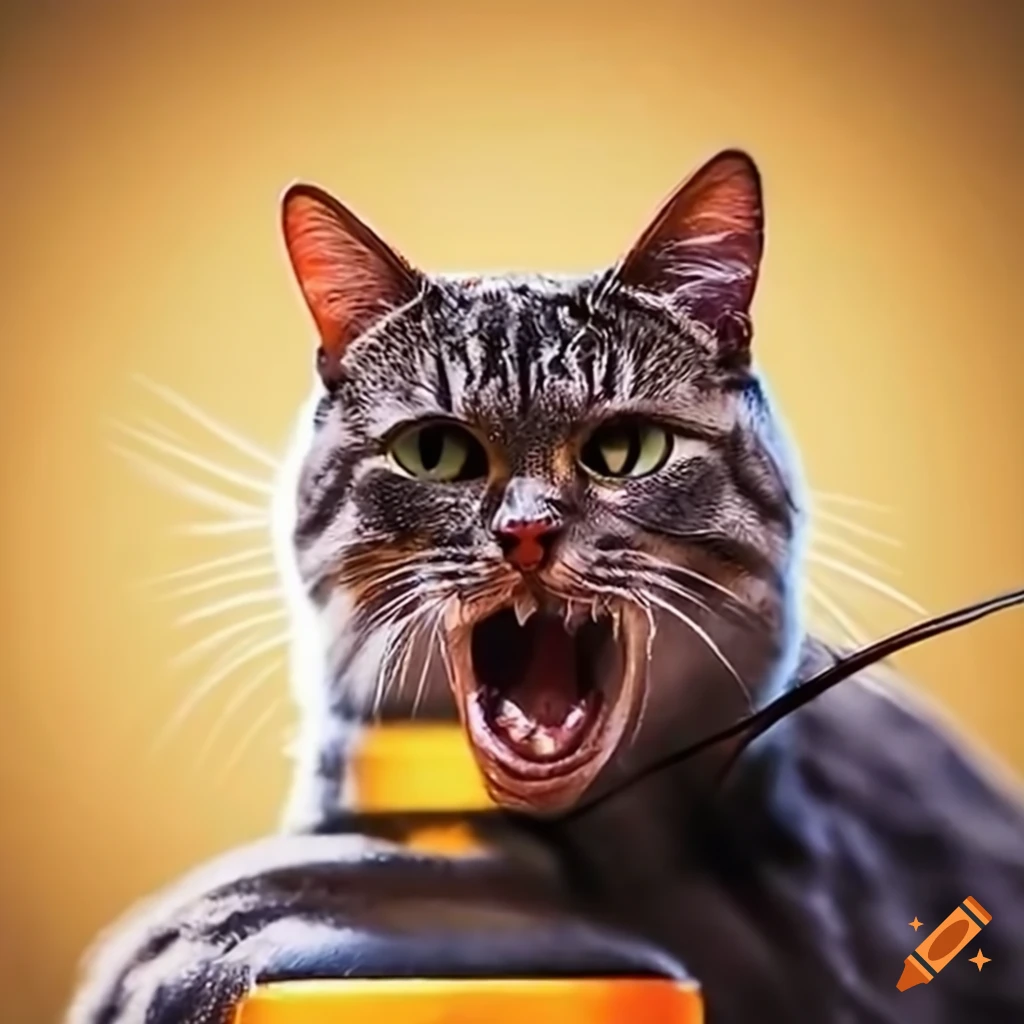 Humorous depiction of a singing cockroach on a cat on Craiyon