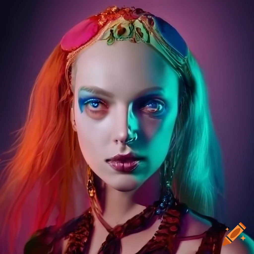 Sculpted female portrait with unique fashion attire