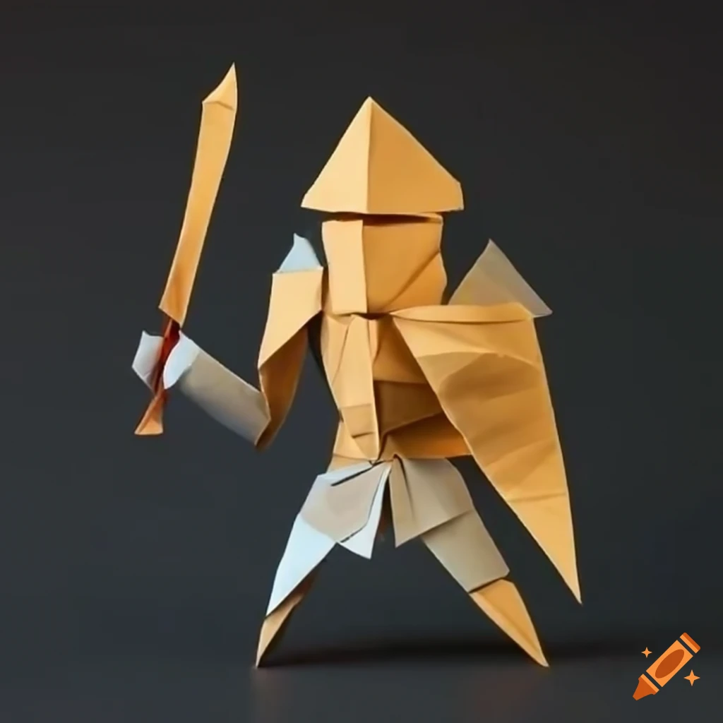 Origami knight made of tissue paper
