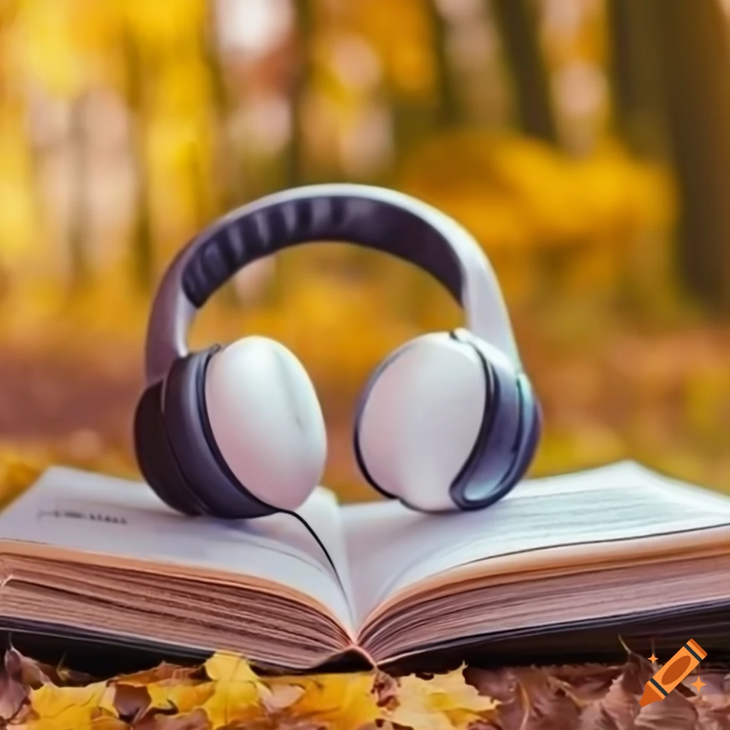 Book, phone, and classical music in autumn park