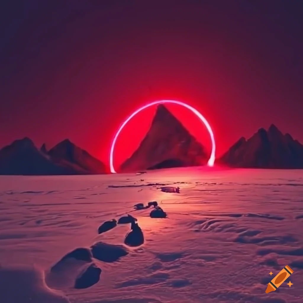 Red glowing footsteps in snowy landscape