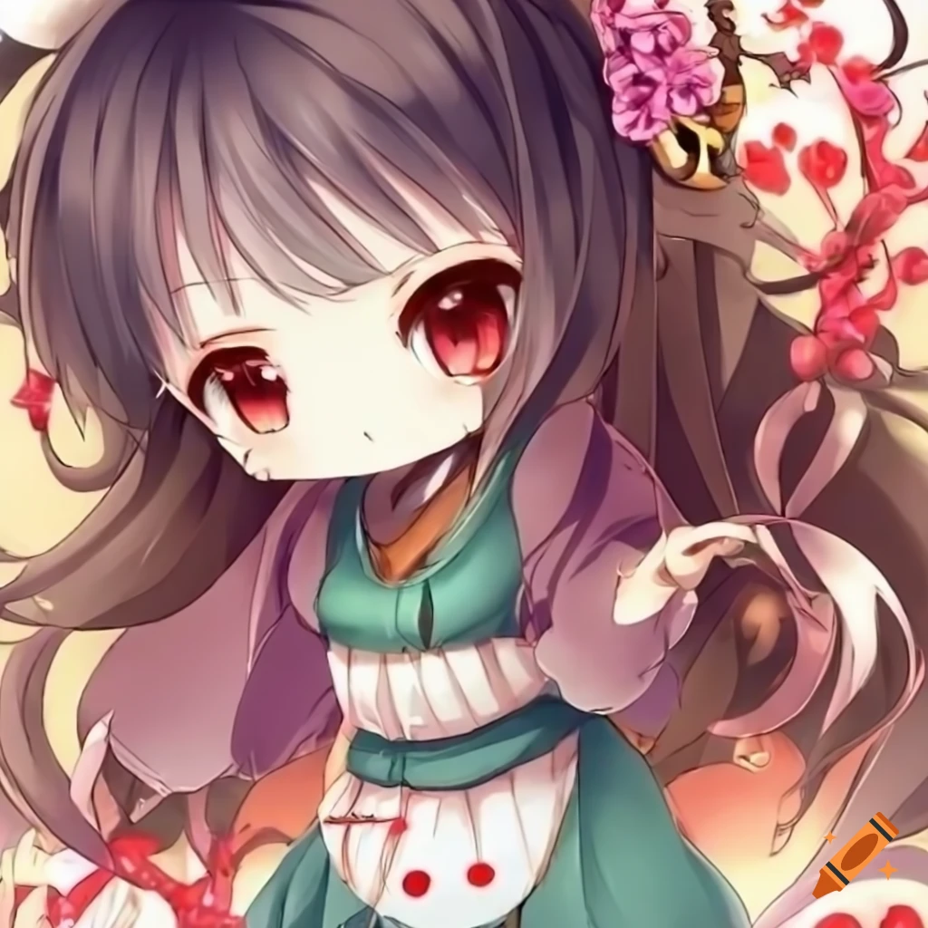 Chibi anime character drinking tea