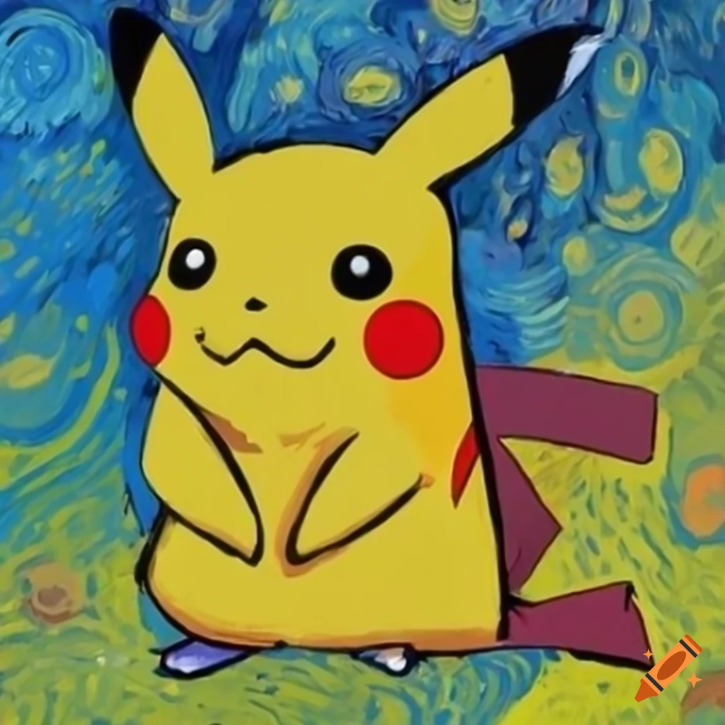Van gogh-style depiction of pikachu on Craiyon