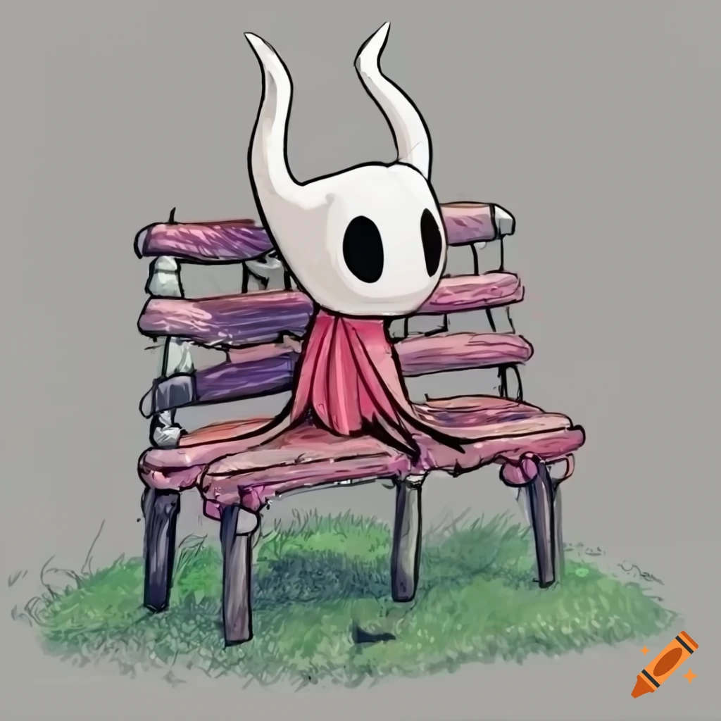 Illustration of hollow knight resting on a bench