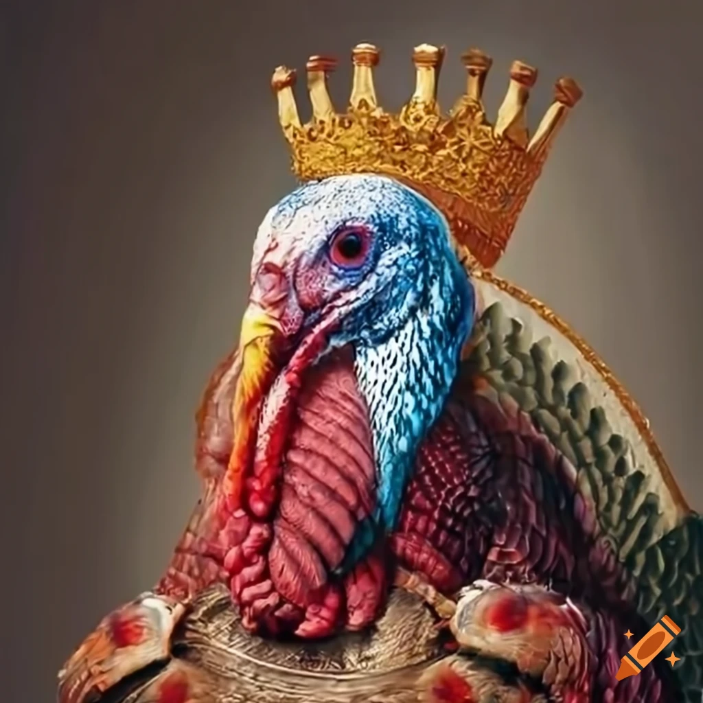Satirical image of a turkey king with a glass of wine on Craiyon