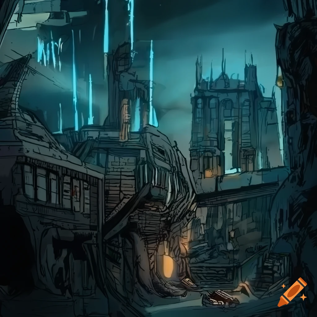 Dark and retro comic-style science fiction facility on Craiyon