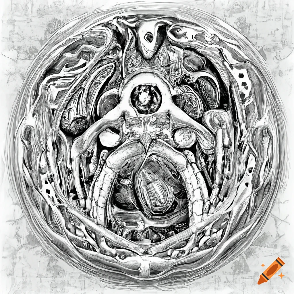 Monochrome Giger-style capital A with anatomical elements on Craiyon